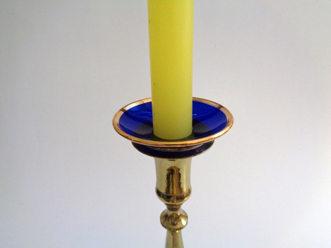 Set of 6 Cobalt Blue Glass Bobeche, Gold Rims, Candle Wax Catcher ...