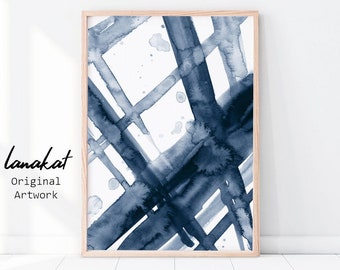 Navy Blue Line Artwork Set of 3 Printable Abstract - Etsy