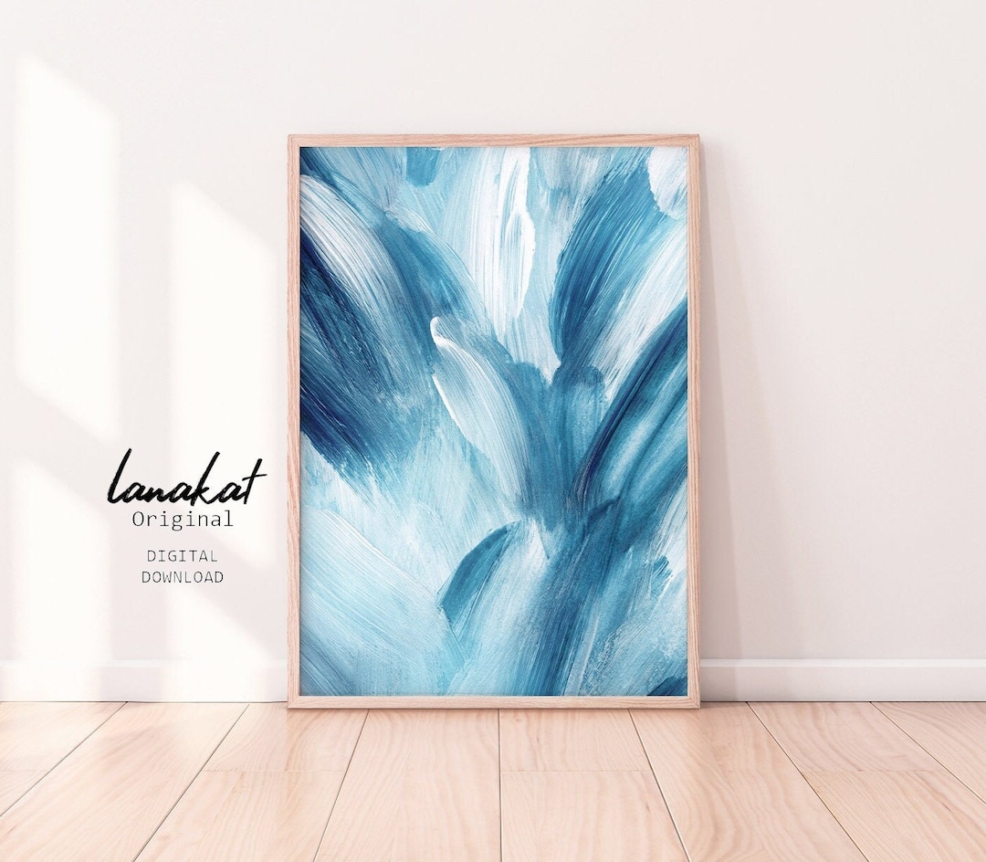 Blue Abstract Print. Abstract Sea Waves Painting. Turquoise Ocean ...