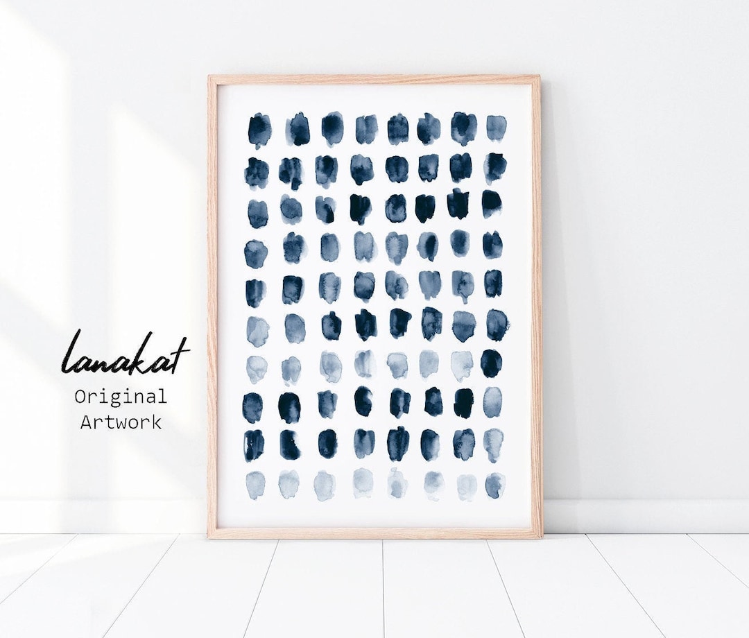 Navy Dots Watercolor Print. Blue Brushstrokes Abstract Watercolor ...