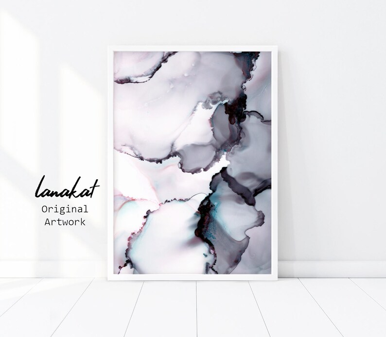 Abstract Ink Art Print. Alcohol Ink No.3 Black & White. Watercolor ...