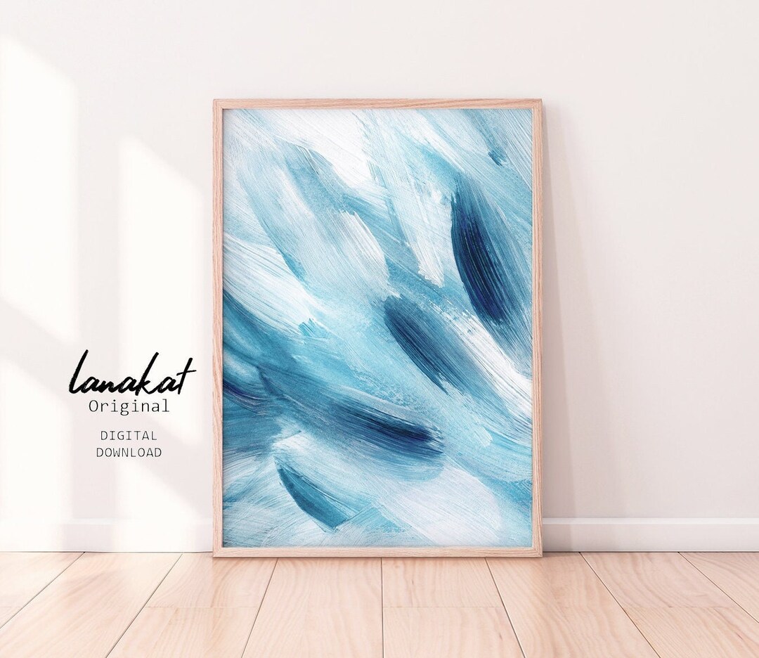 Blue Abstract Sea Print. Ocean Waves Brushstrokes Painting. Turquoise ...