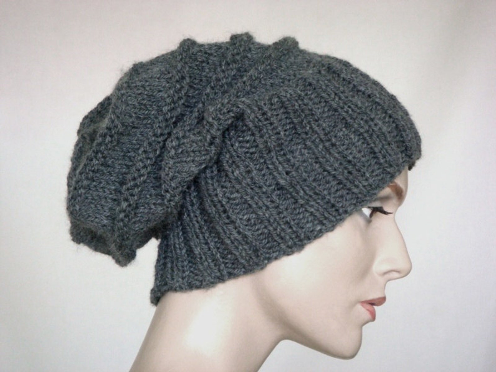 Knit Hat Hand Knit Hat Slouch Hat for Women or Men Dark Grey Wool Hat ...