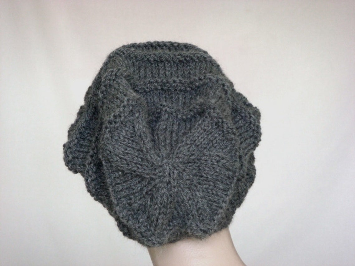 Knit Hat Hand Knit Hat Slouch Hat for Women or Men Dark Grey Wool Hat ...