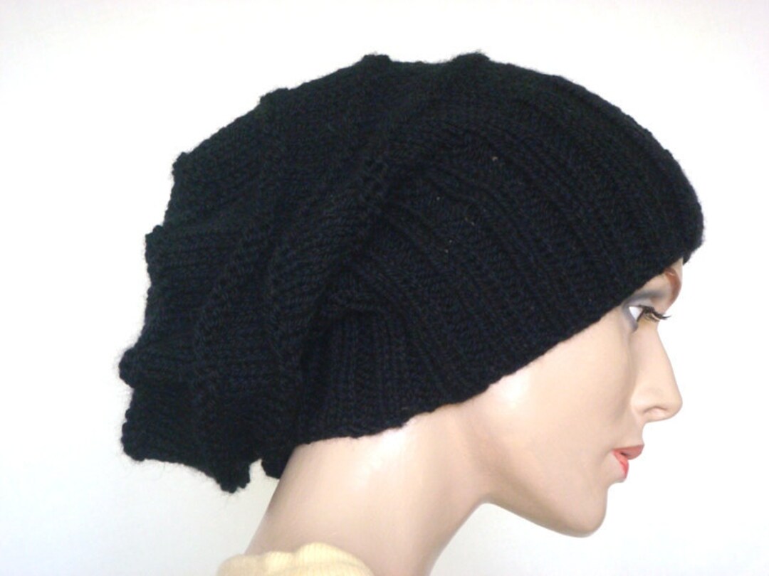 Knit Hat Hand Slouch Hat for Women or Men Black Wool Hat Fall Fashion ...