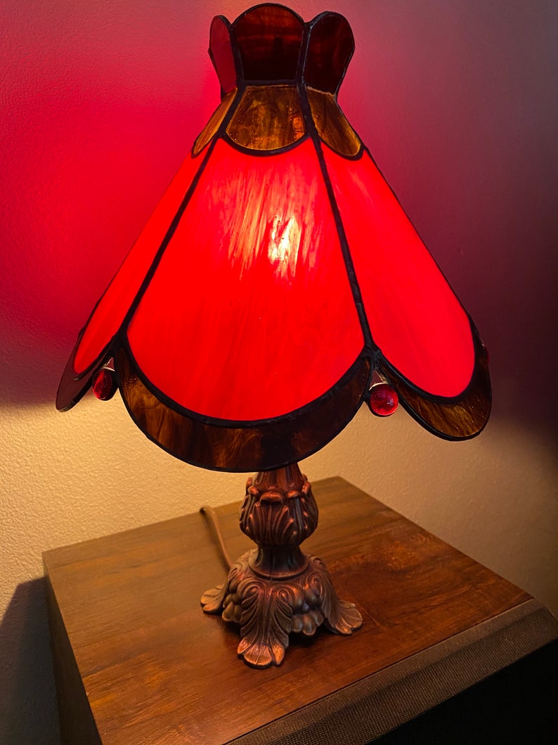 Red Stained Glass Shade & Lamp - Etsy