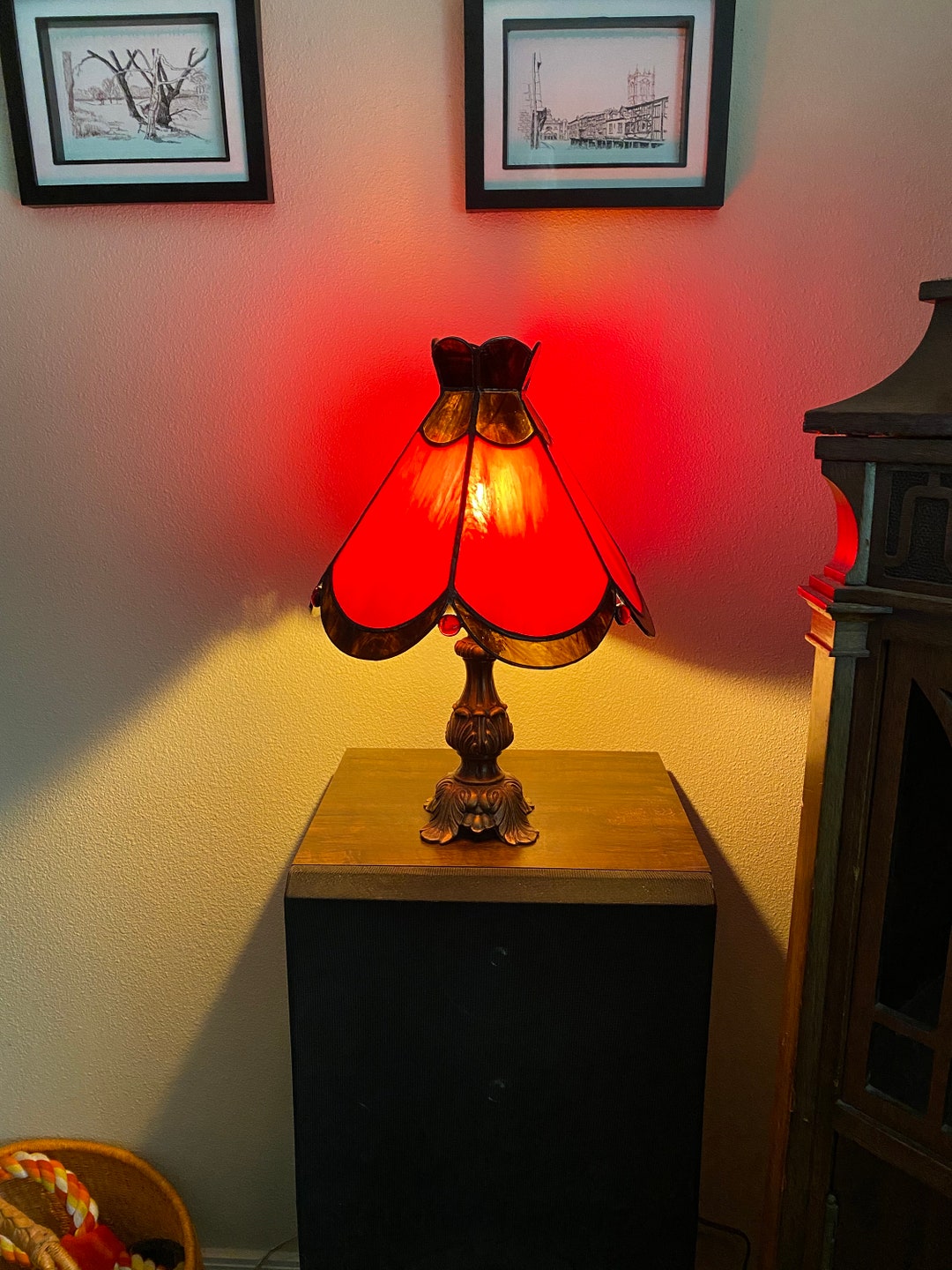 Red Stained Glass Shade & Lamp - Etsy