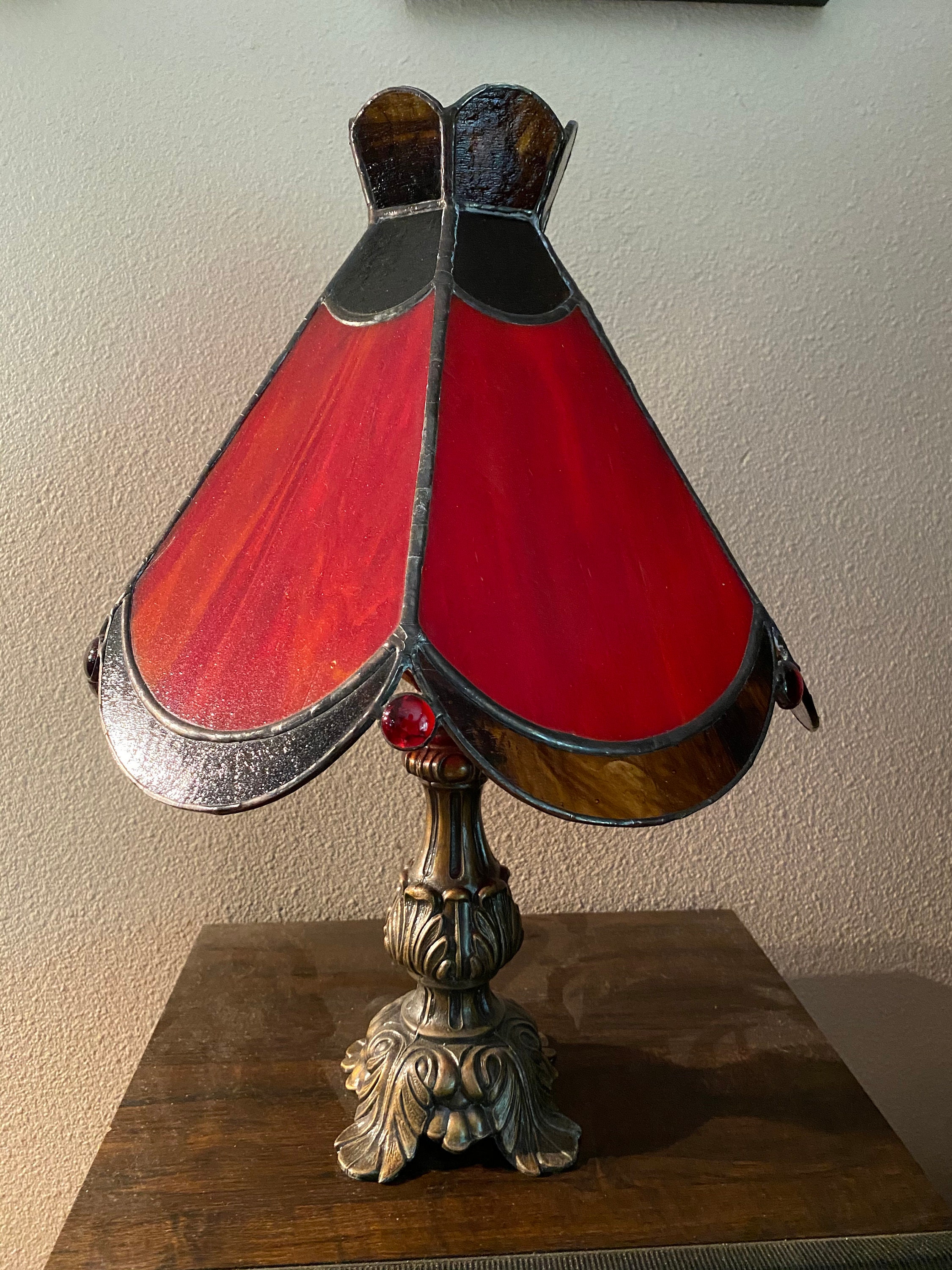 Red Stained Glass Shade & Lamp - Etsy