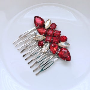 Ruby Red and Champagne Crystal Hair Comb,vintage Style Rhinestone ...