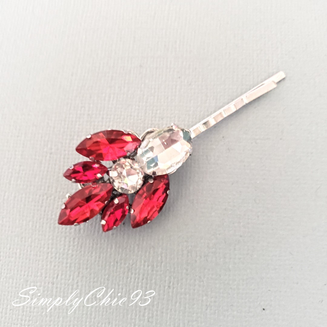 Ruby Red Rhinestone Hair Pin. Vintage Hair Clip, Head Piece, Vintage ...