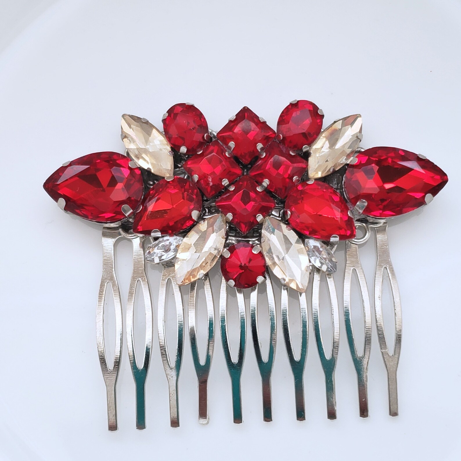 Ruby Red and Champagne Crystal Hair Combvintage Style - Etsy