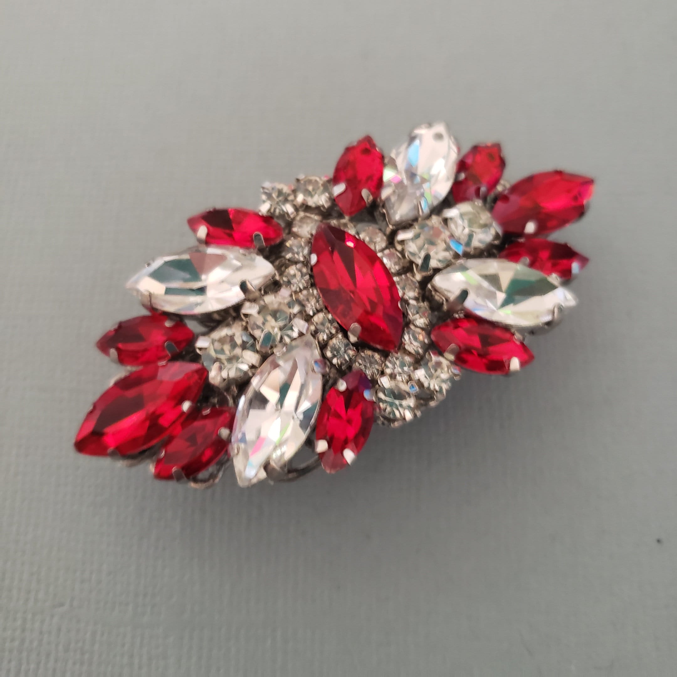 Bridal Ruby Red Hair Barrette, Red Rhinestone Hair Clip ,silver Vintage ...