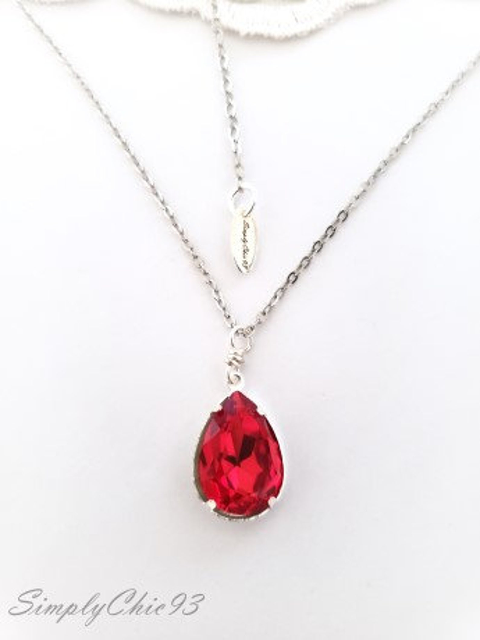 Siam Red Crystal Necklace- Red Crystal Pendant Bridal Gift,blue Drop ...
