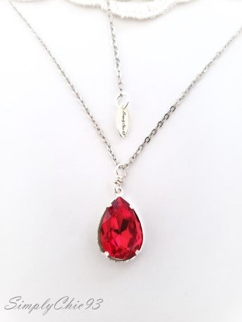 Siam Red Crystal Necklace- Red Crystal Pendant Bridal Gift,blue Drop ...