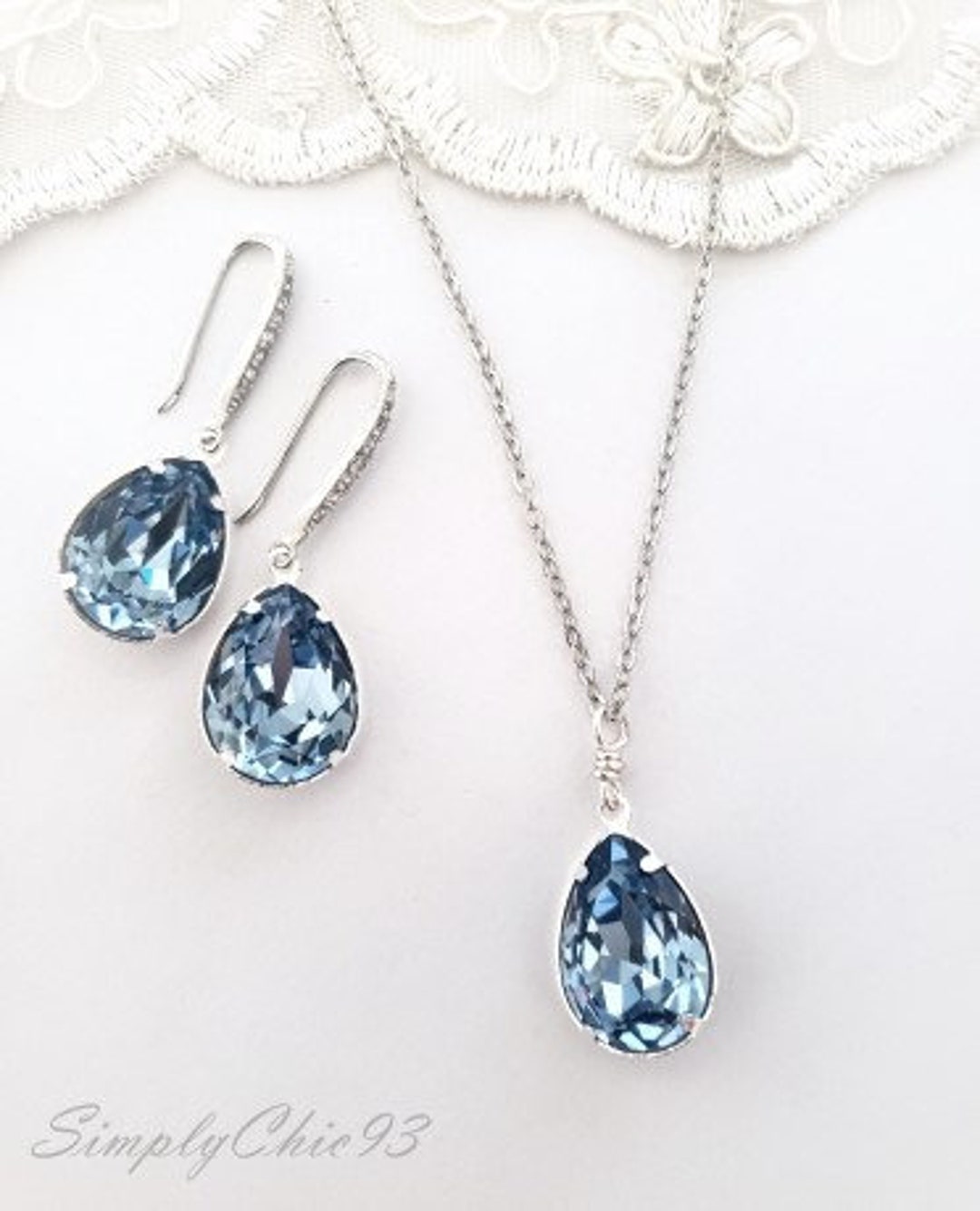 Sky Blue Crystal Necklace. Something Blue Bridal Gift,blue Drop Pendant ...