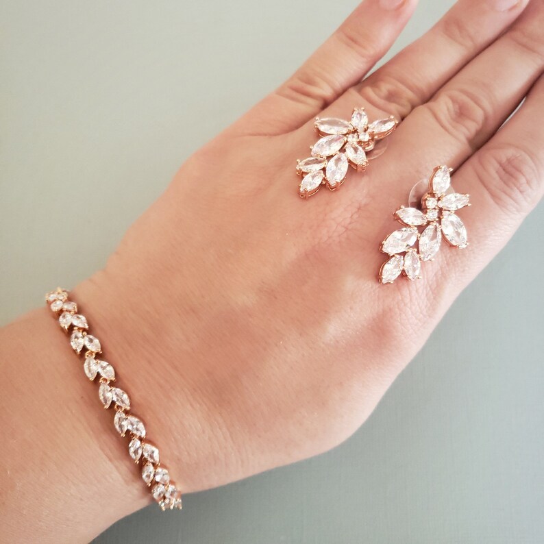 CRYSTALS CLUSTER STUDS Zircon Leaves Earrings Statement - Etsy