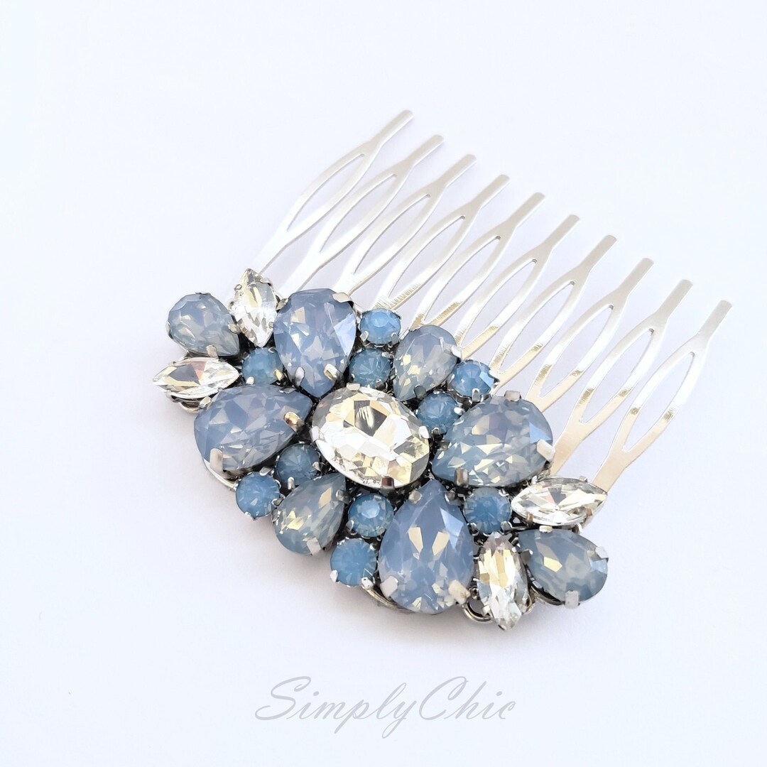 Dusty Blue Hair Comb,flower Comb , Bridal Hair Accessories, Smoky Opal ...