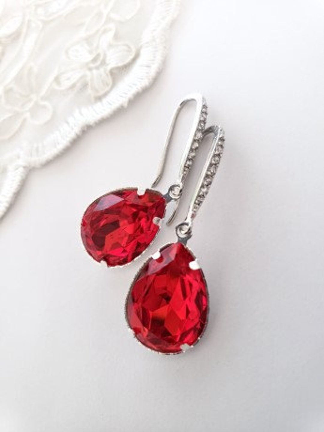 Siam Red Crystal Earrings- Fire Red Bridal Earrigs,bridesmaids Gifts ...