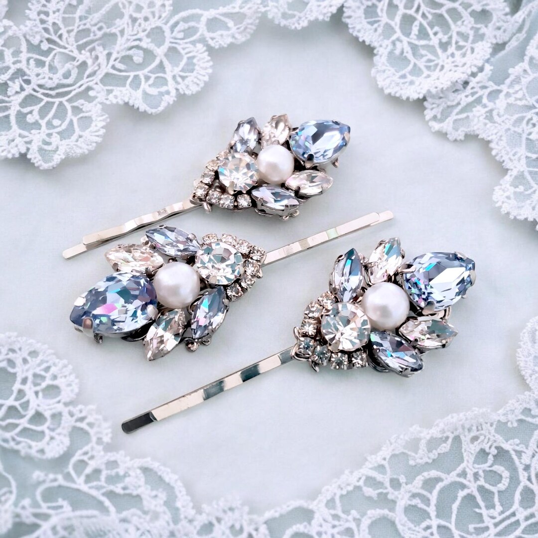 Light Sapphire Blue Swarovski Crystal Hair Pin. Vintage Dusty Blue Hair ...