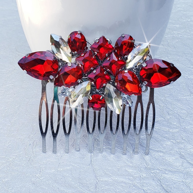 Ruby Red and Champagne Crystal Hair Comb,vintage Style Rhinestone ...
