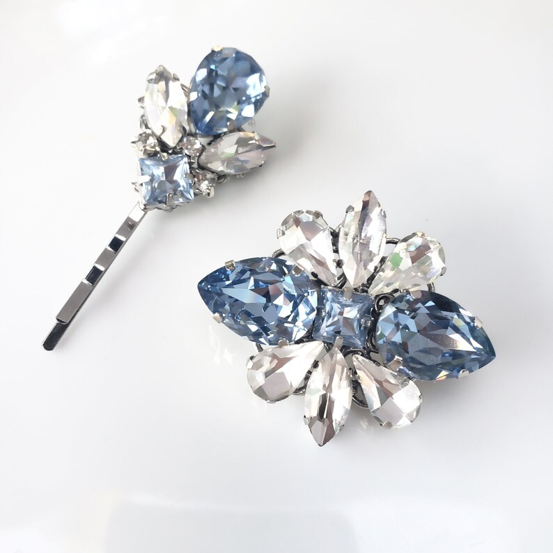 Vintage Light Sapphire Blue Crystal Brooch-Hair Clip Barrette | Etsy