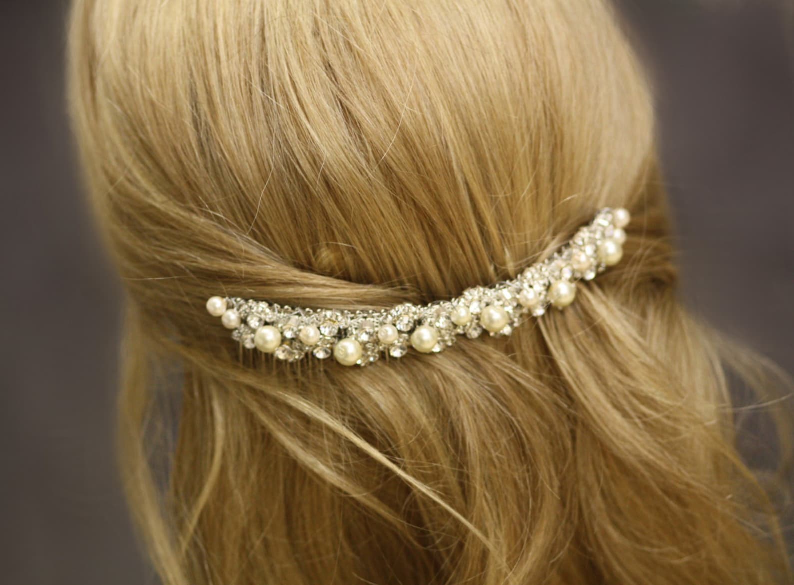 6 Inches Long Veil Comb Long Comb Pearl Cluster Wedding - Etsy