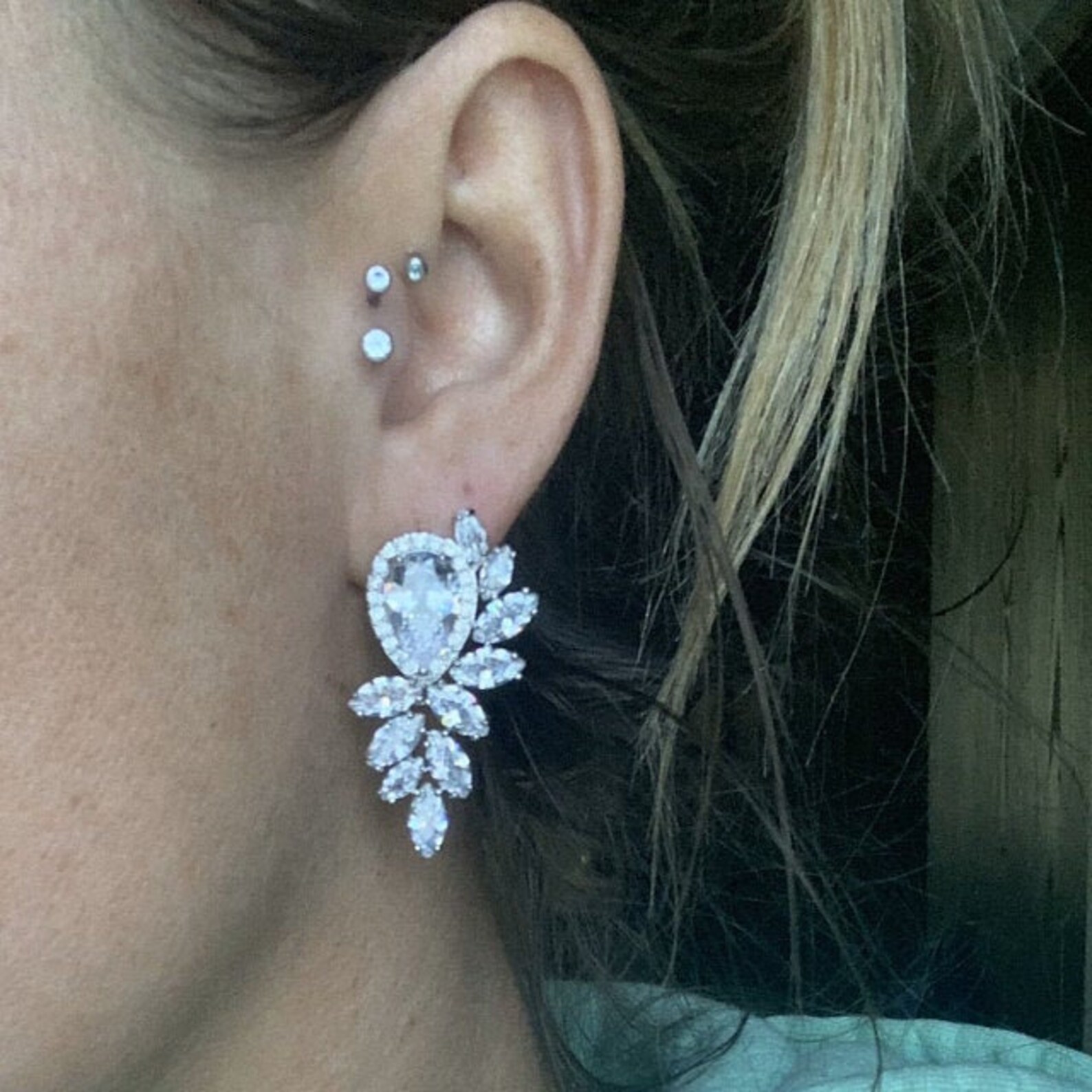 CRYSTALS CLUSTER STUDS Zircon Leaves Earrings Statement | Etsy