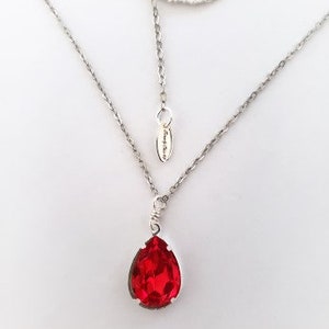 Siam Red Crystal Necklace Red Crystal Pendant Bridal - Etsy