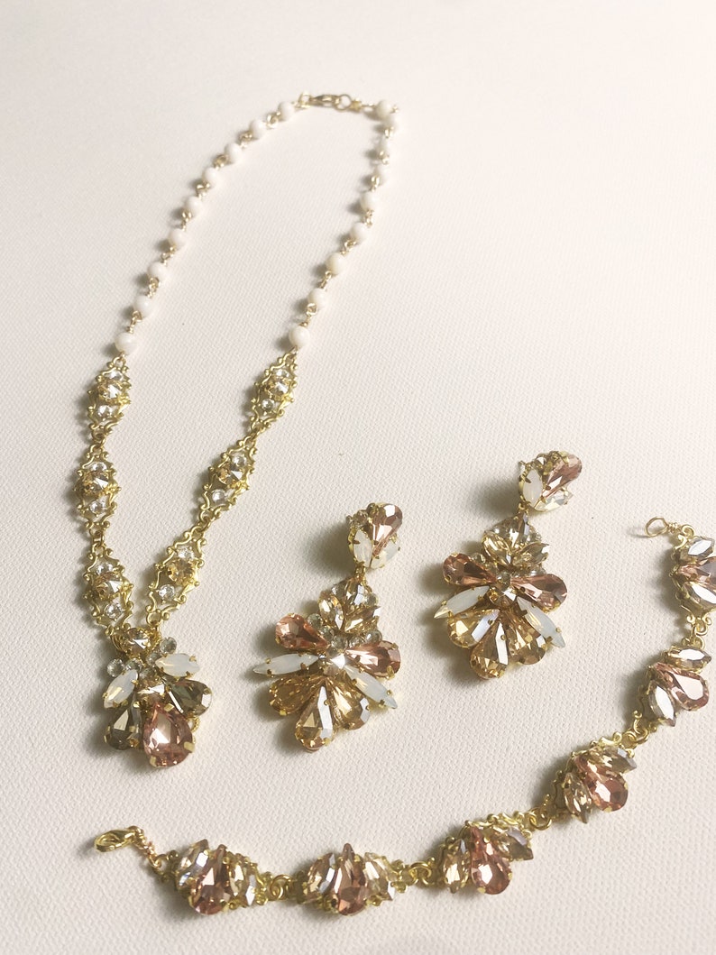Gold Swarovski Jewelry, Evening Jewelry Set, White Opal Champagne ...