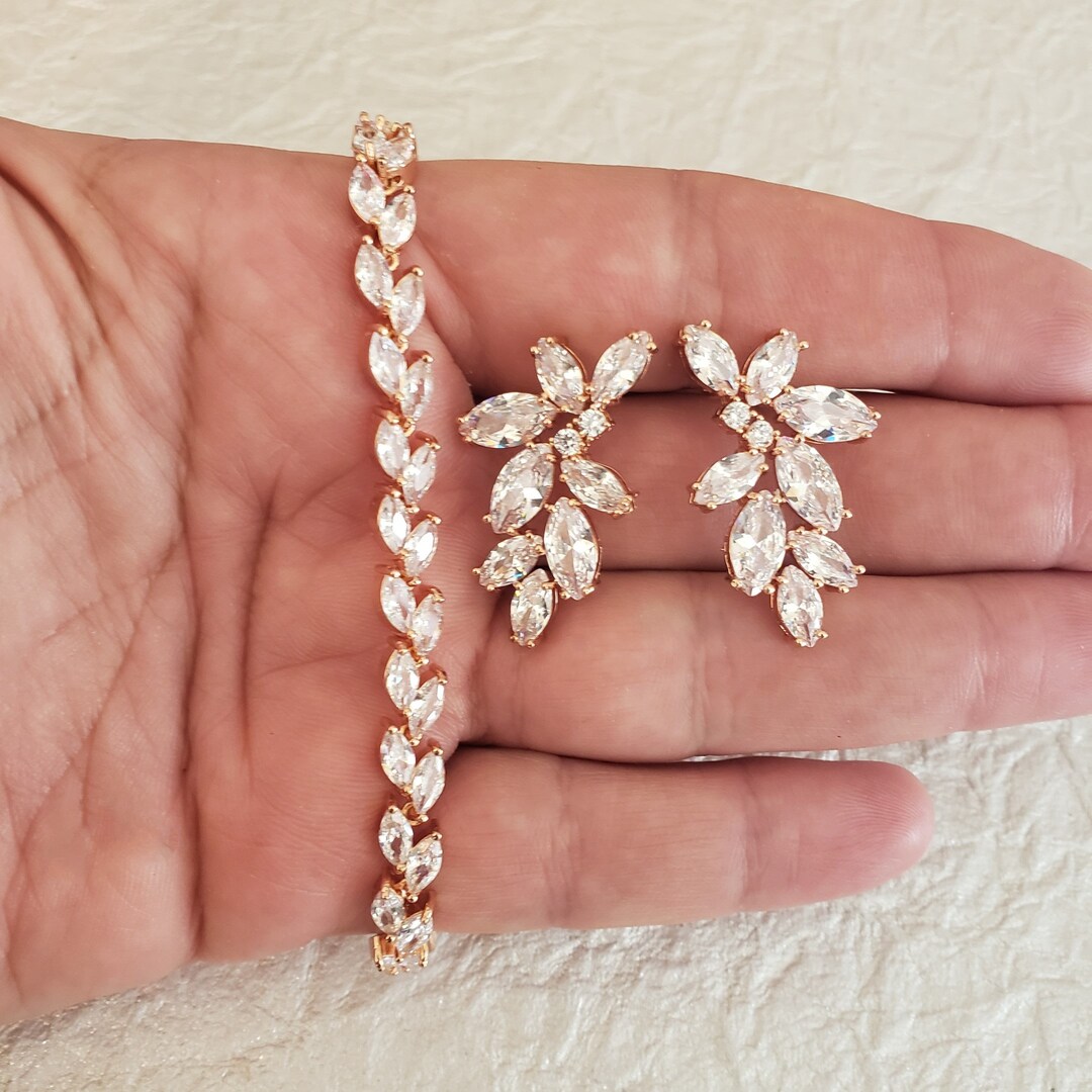 CRYSTALS CLUSTER STUDS, Zircon Leaves Earrings, Statement Bridal ...