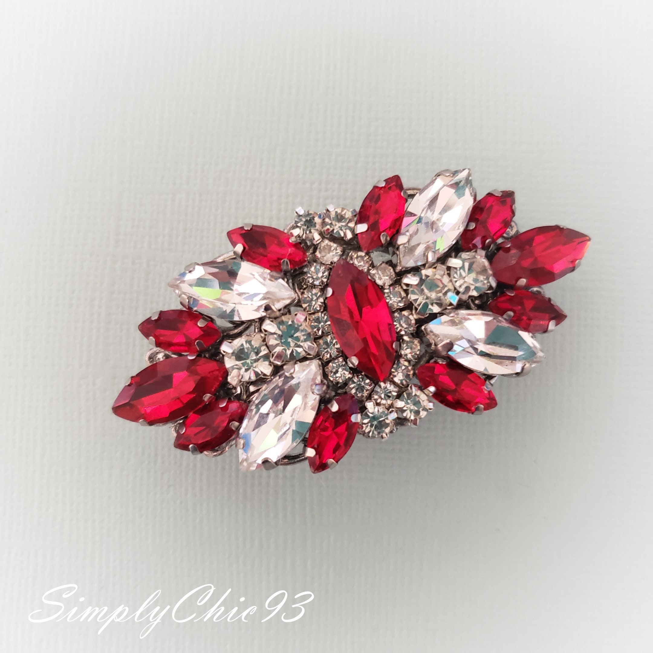 Bridal Ruby Red Hair Barrette, Red Rhinestone Hair Clip ,silver Vintage ...