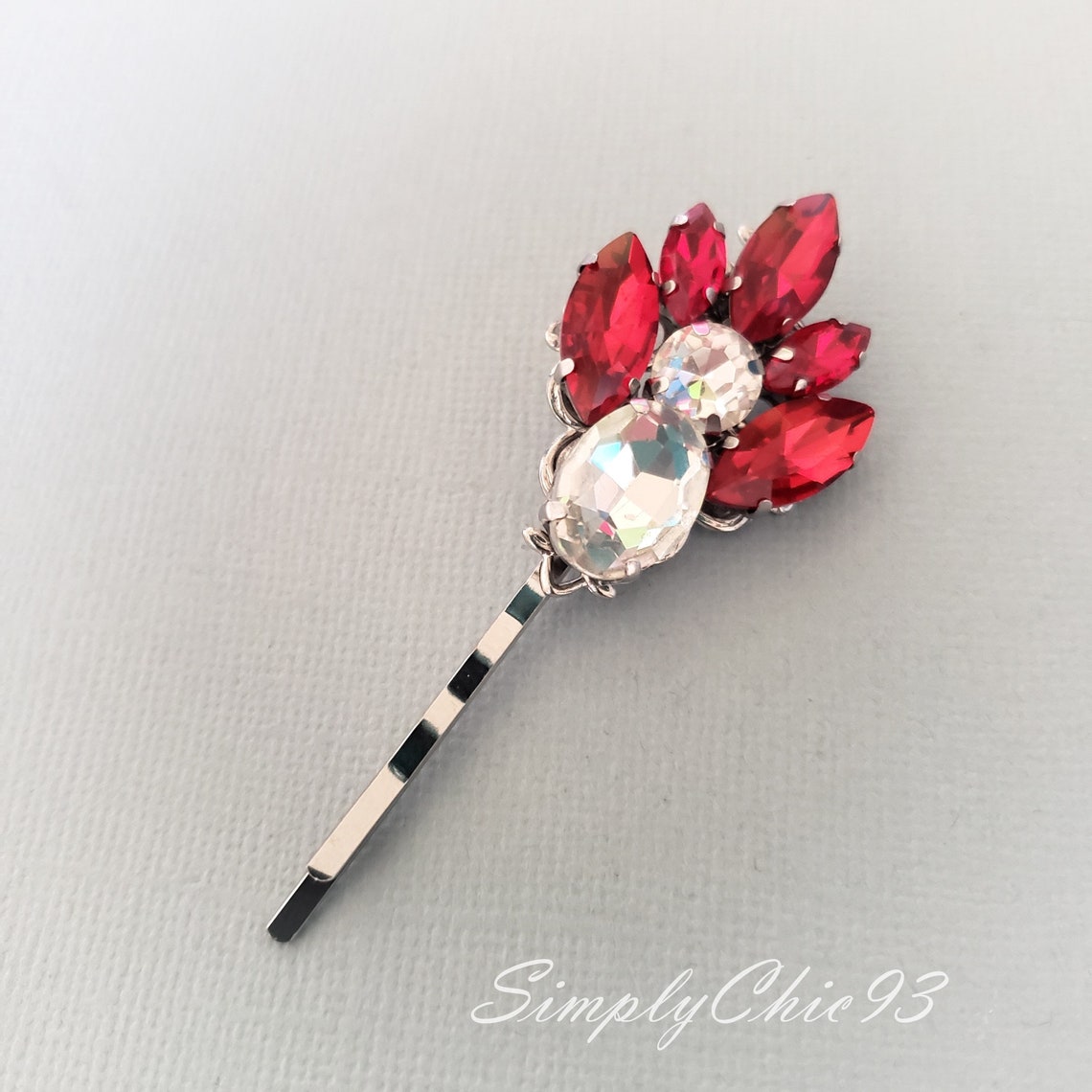 Ruby Red Rhinestone Hair Pin. Vintage Hair Clip, Head Piece, Vintage ...