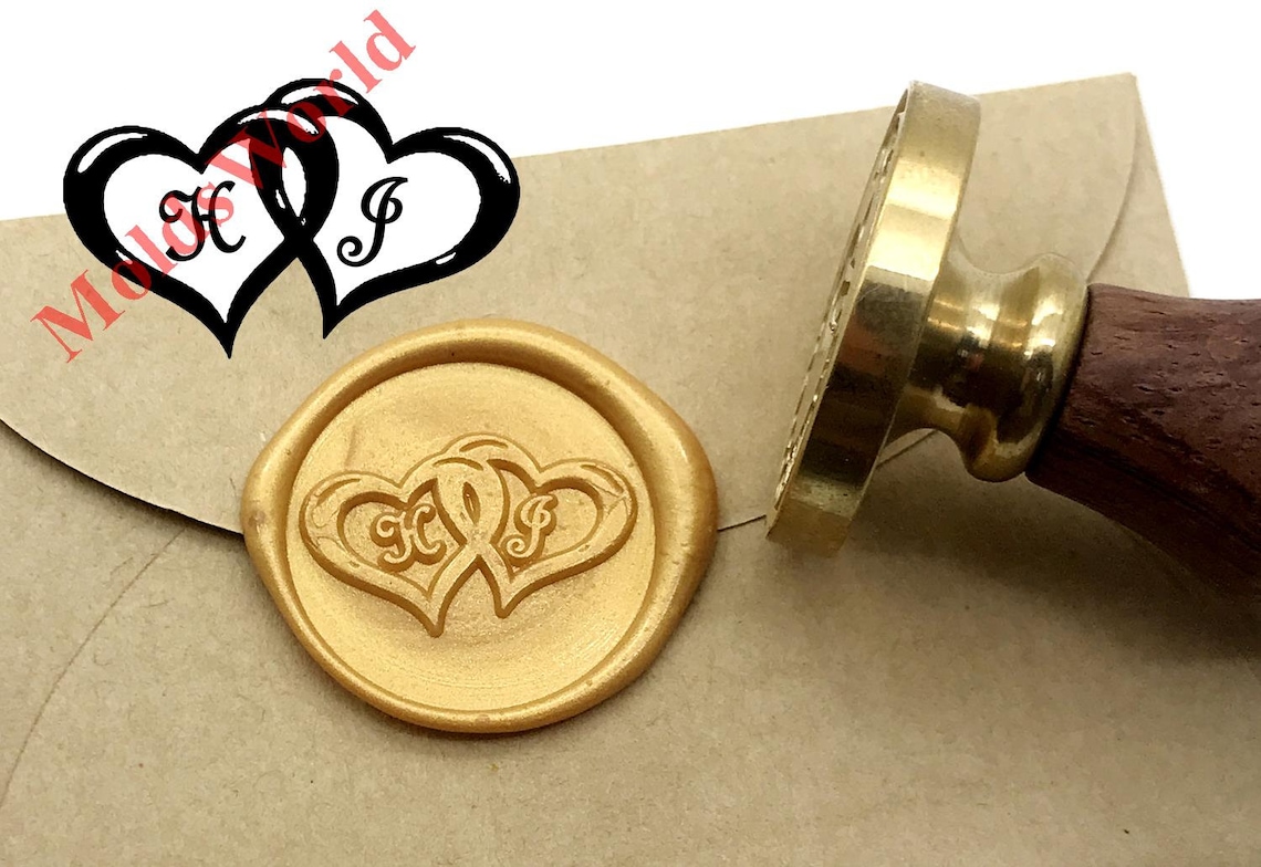 Iniciales dos corazones sello de cera sello personalizado - Etsy España