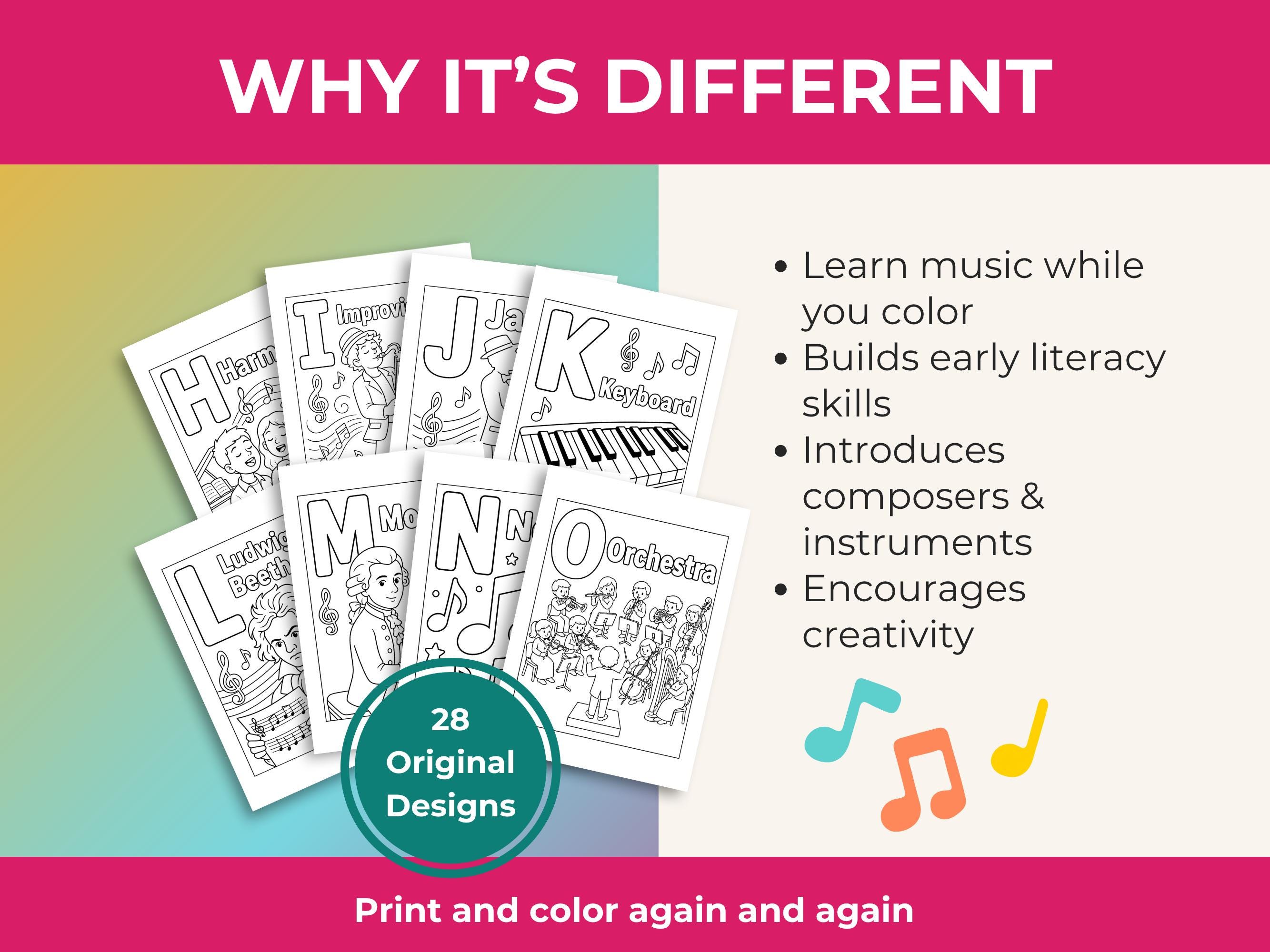 Music Alphabet Coloring Pages for Kids | ABC Music Coloring Book ...