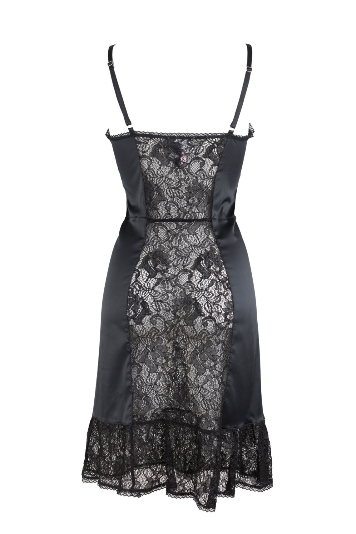 Gothic Black Lace Dress Slip, Black Lace and Satin Lingerie Slip ...