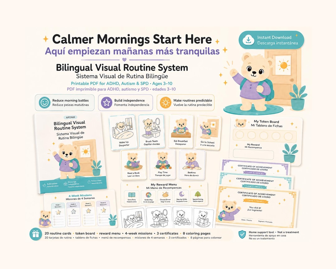 ADHD Visual Schedule, Bilingual Morning Routine Cards, Autism Routine ...