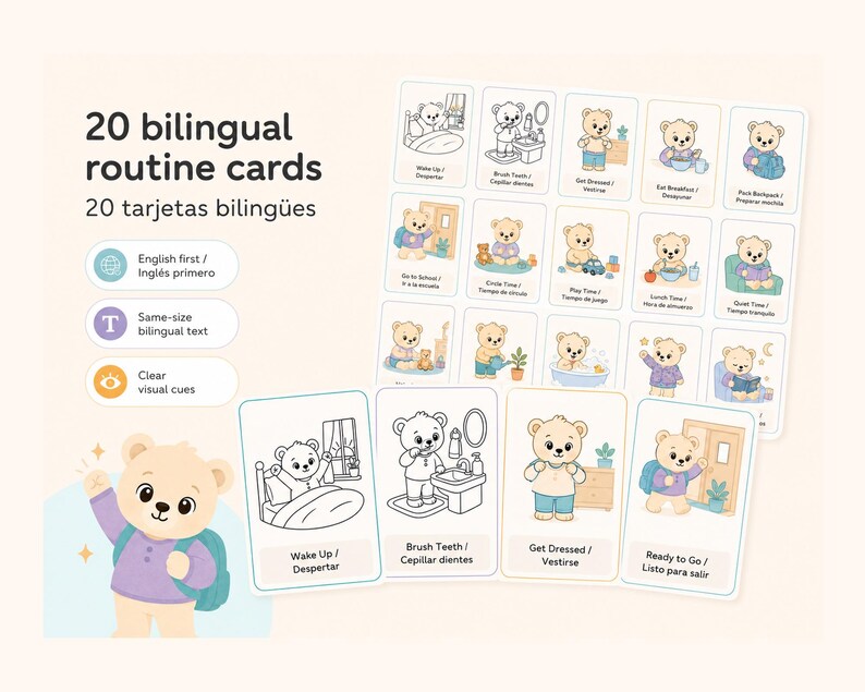 ADHD Visual Schedule, Bilingual Morning Routine Cards, Autism Routine ...
