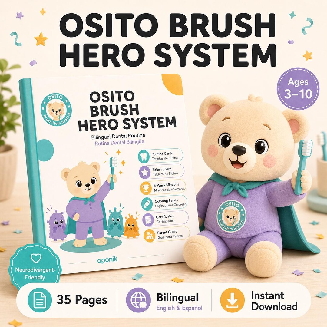 Bilingual Kids Dental Routine Chart | Osito Brush Hero System, Gamified ...