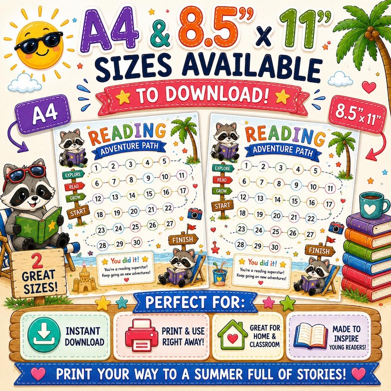 Kids Summer Reading Bundle, Printable Challenge Pack, Log, Bingo (A4 A5 ...