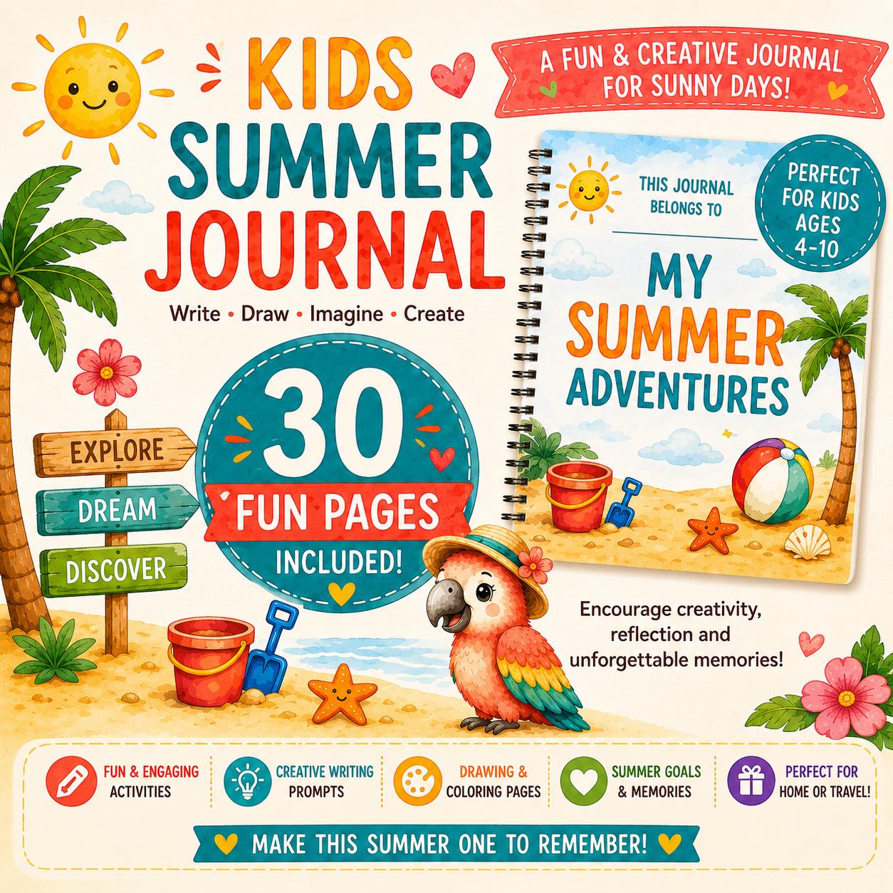 Kids Summer Journal Printable | Ages 4-10 Activity Book (digital ...