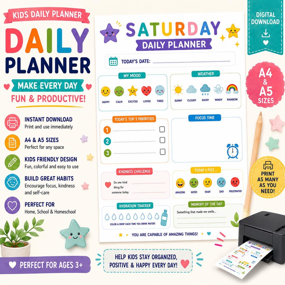 Kids Daily Planner Bundle | A4/A5 Routine Chart (digital Download) - Etsy