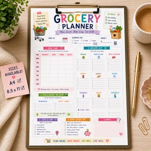 Grocery Planner Printable, A4 & 8.5x11 PDF, Weekly Meal Planner ...