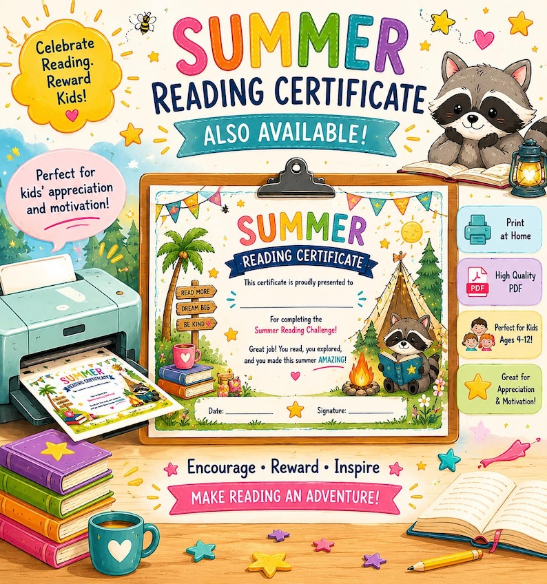 Kids Summer Reading Bundle, Printable Challenge Pack, Log, Bingo (A4 A5 ...