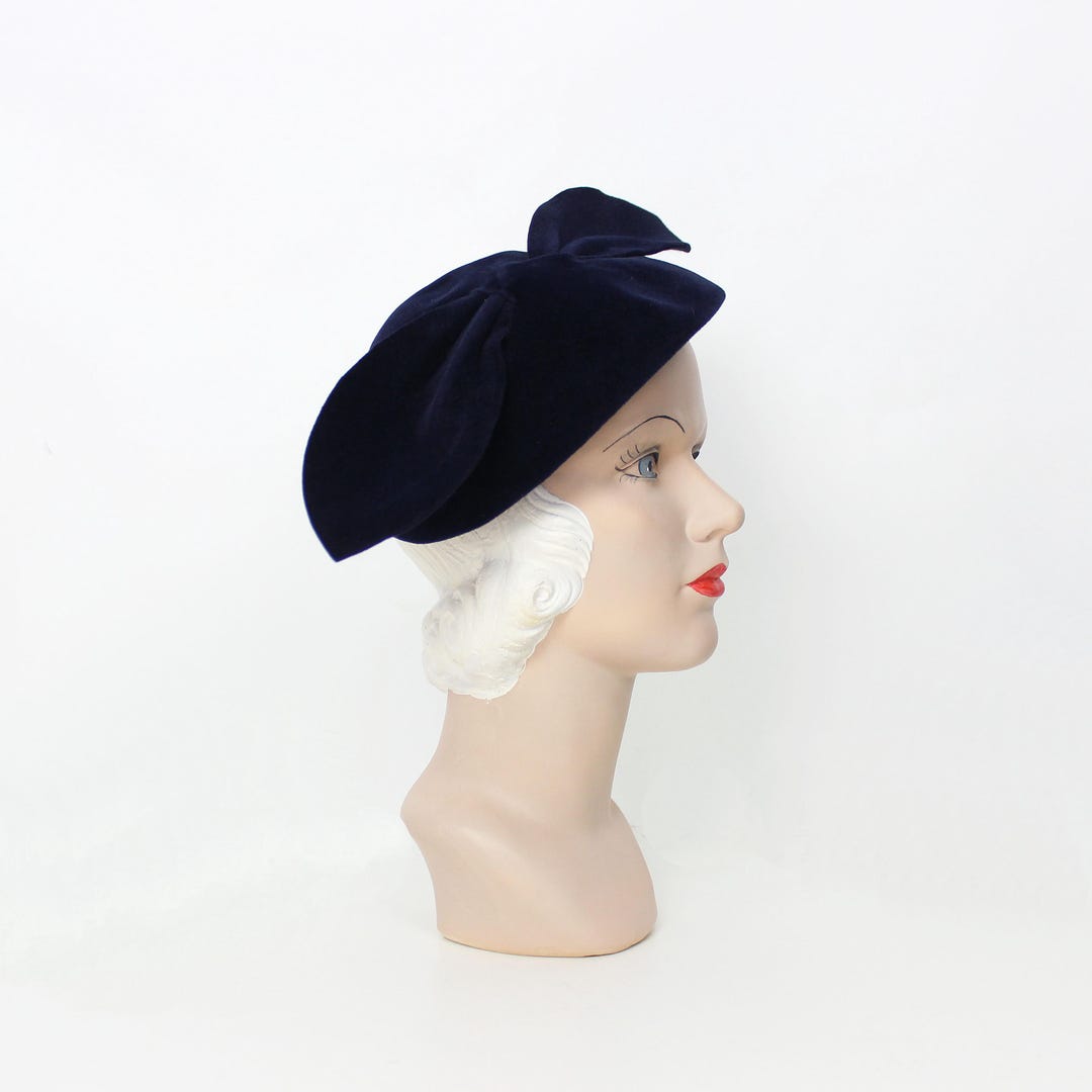 Vintage Velvet Hat / 1960s Blue Velvet Hat / Velvet Bow Hat / Velvet ...