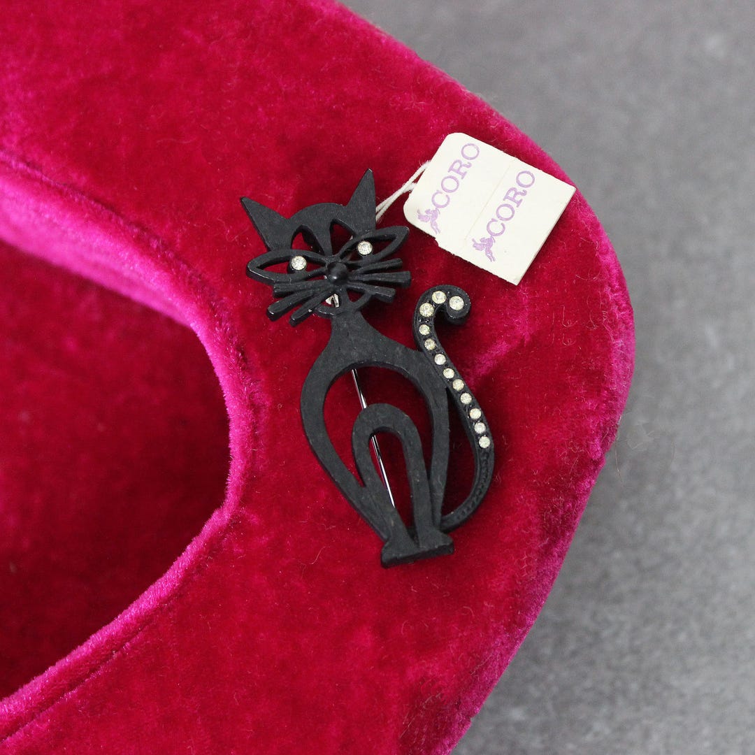 Vintage Black Cat Brooch / 1960s CORO Cat Brooch / Halloween Brooch ...