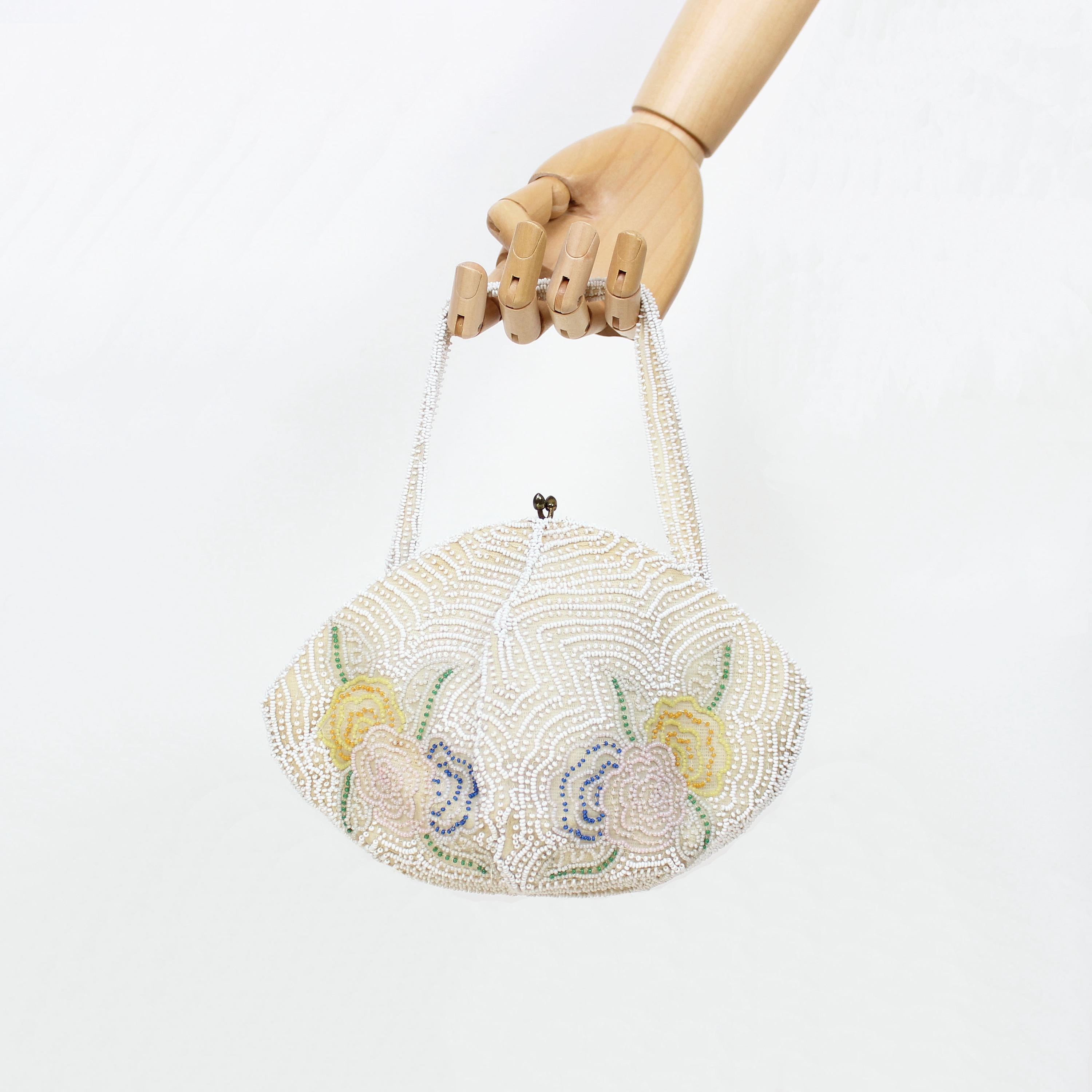 Vintage 40s Beaded Purse / 1940s Wedding Purse / Floral Beaded Purse ...