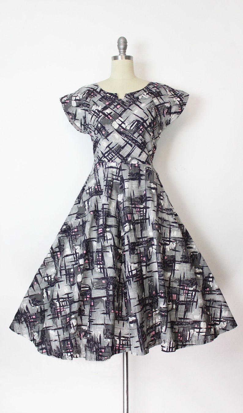 Vintage 50s Dress / 1950s Atomic Print Cotton Dress / | Etsy