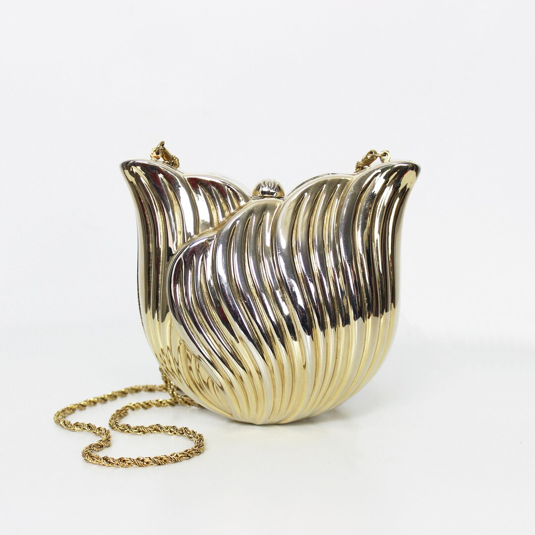 Vintage 80s Gold Tulip Purse / 1980s Tulip Purse / Metal Tulip Purse ...