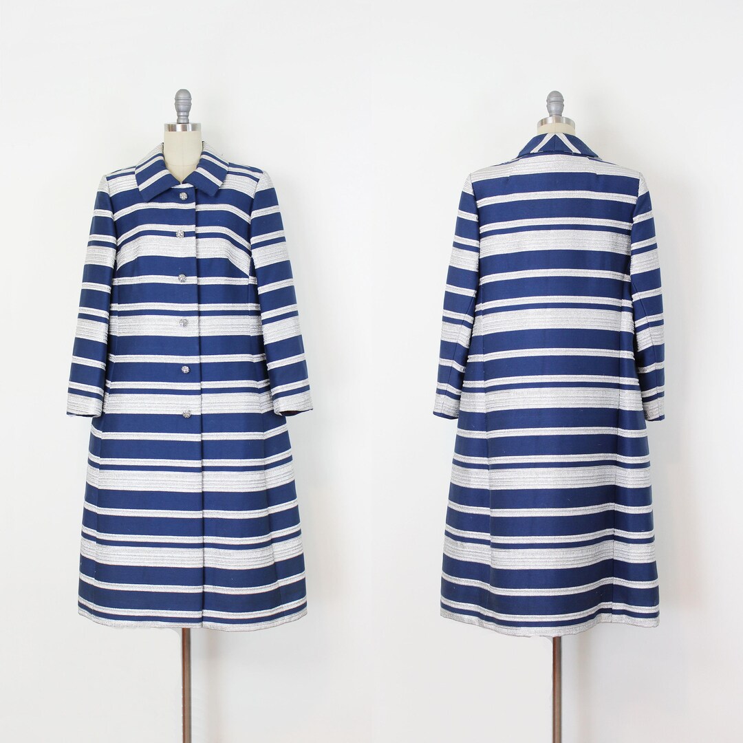Vintage 60s Striped Coat / 1960s Metallic Coat / Silver Blue Coat ...