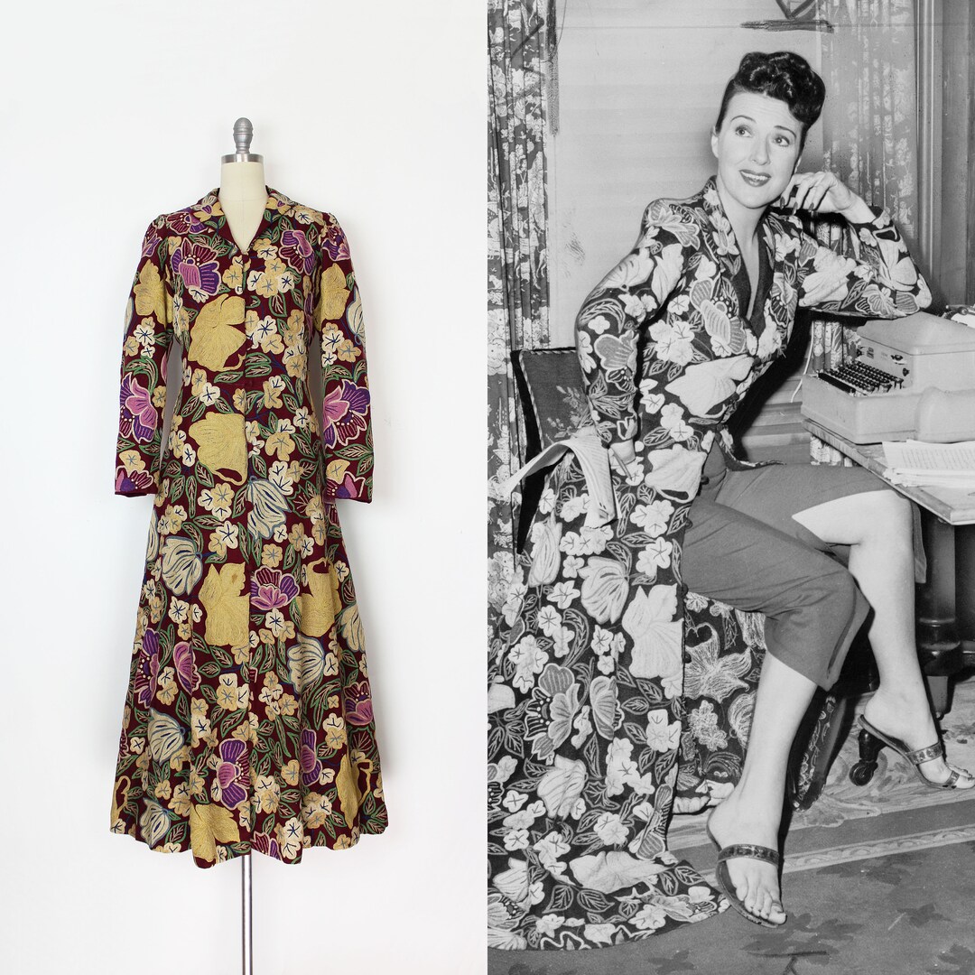 RESERVED / Gypsy Rose Lee Dressing Coat / 1930s Crewel Floral Coat ...